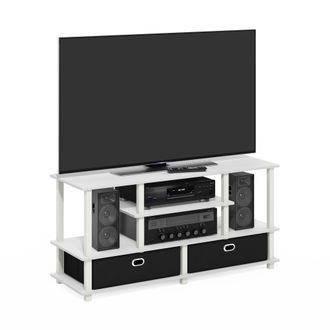 Furinno Jaya Großer TV-Ständer für bis zu 55-Zoll-Fernseher mit Ablagefach, Weiß/Weiß/Schwarz