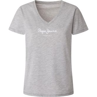 Pepe Jeans London Wendy Damen-T-Shirt mit V-Ausschnitt, Grau (Grey Marl), XS