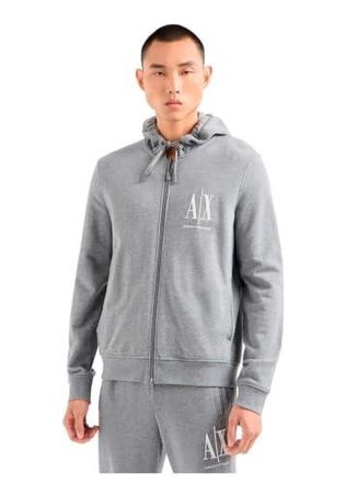 A|X Armani Exchange AX Icon Project - Sweat &agrave; Capuche brod&eacute; zipp&eacute; pour Homme - Gris - X-Large