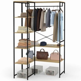 IDMarket Modularer Eckkleiderschrank mit doppelter Garderobe B. 90 / 123 cm DETROIT Industriedesign