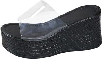 Generic Sandales à talon compensé pour femme - Antidérapantes - Style bohème - Sandales de plage hautes - Sandales de bain - Bout ouvert - Tongs confortables 