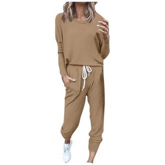 Generic Surv&ecirc;tement pour femme - 2 pi&egrave;ces - Manches longues - Jogging - Col rond - Sweat long - Pantalon de surv&ecirc;tement &eacute;l&eacute;gant - Couleur unie - Ensemble de s