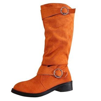 Generic Bottes larges en daim synth&eacute;tique pour femme - Style d&eacute;contract&eacute; - Bout rond - Talon bas et &eacute;pais - Polyvalentes et confortables - &Agrave; enfiler - Pour f&ecirc;