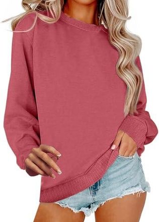 Generic Sweat-shirt à manches longues et col rond décontracté pour femme - Sweatshirts sans capuche - Coupe ample - Pull thermique chaud sans capuche - Pull d