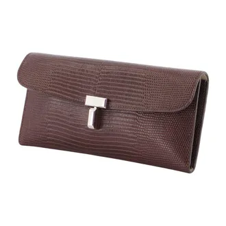 Toteme Womens Lizard-Embossed T-Lock Wallet Brown