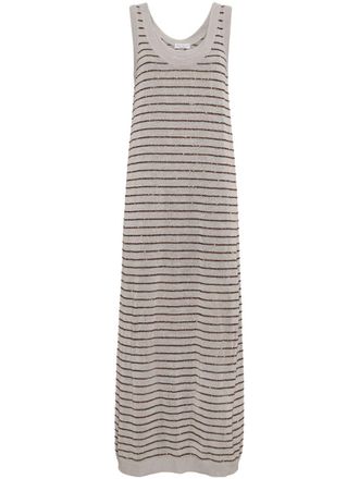 Brunello Cucinelli robe longue &agrave; rayures - Gris