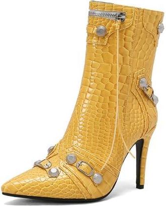 Generic Bottines &agrave; talons aiguilles &agrave; bout pointu avec fermeture &eacute;clair pour femme, jaune, 40.5 EU