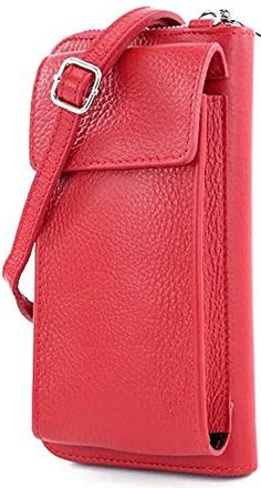 modamoda.de P06 - Sac à bandoulière femme italienne portefeuille sac pour téléphone portable en cuir, Couleur:rouge