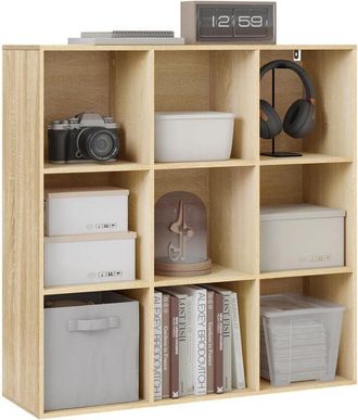 Woltu Woltu - Biblioth&egrave;que avec 9 Compartiments 94x29,5x93 cm, &Eacute;tag&egrave;re Cubique, Cloison &agrave; Cubes Ouvertes, Meuble de Rangement Autoportant, Ch&ecirc;ne Clair