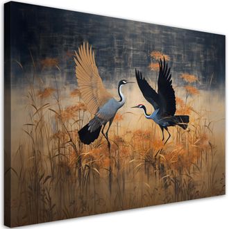 Feeby Wandbilder Kranich Vogel Blumen 30x20 cm 1 tlg Modern Leinwandbilder Bild auf Leinwand Kunstdruck Wand Bild Wanddeko Design Schlafzimmer B&uuml;ro Flur Hot