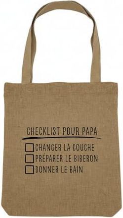 Fabulous Sac Shopping Tote Bag Aspect Lin - Checklist Pour Papa Blague Humour B&eacute;b&eacute; Parents - Sac de Courses Toile Epaisse 360g Beige Naturel Cabas Port&eacute; Epaule