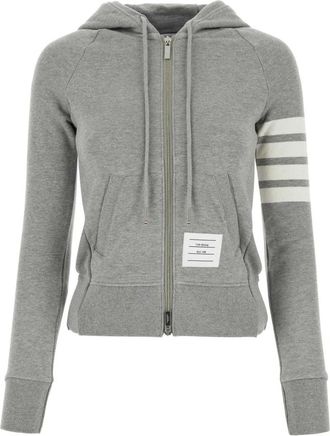Thom Browne Femme, Sweatshirts et sweats &agrave; capuche, Gris, Taille: 34 FR Sweat &agrave; capuche zipp&eacute; 4-Bar en coton boucl&eacute;