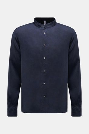 04651/ Herren - Leinenhemd Linen Guru Grandad-Kragen navy