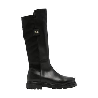 Elisabetta Franchi Bottes hautes &agrave; plaque logo - Femme - Chaussures - Noir - Taille: 33 EU