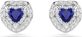 Swarovski One Ohrstecker, Herzschliff, Pav&eacute;, Herz, Blau, Rhodiniert