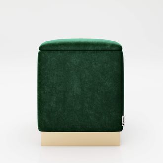 Playboy Pouf mit Stauraum und Goldfuss, abnehmbaren Deckel, Samtstoff in Light Blue, Retro-Design, Sitzhocker, Wäschetonne, Ottoman, Samtbezug in Grün, Fuss a