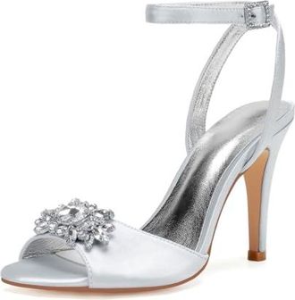 Generic 10.5CM Satin Stylet Femme &Eacute;t&eacute; Peep Toe Talons Hauts Sandales Mari&eacute;e Mariage Pompe Chaussures Soir&eacute;e Robe Chaussures,Argent,40 EU