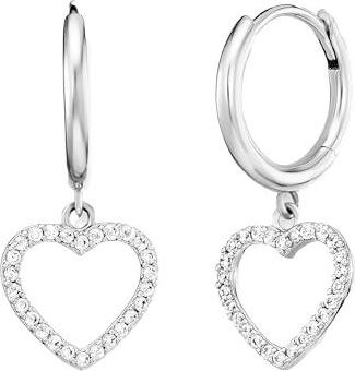 Engelsrufer Boucles doreilles créoles pour femme avec pendentif en forme de coeur en argent sterling - serties de 48 pierres de zircone blanches - Fermeture à cli