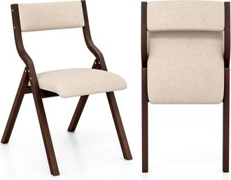 Costway Costway - Lot de 2 chaises pliantes brun - Cadre en bois massif - Dossier en tissu de lin - Rembourr&eacute;es pour confort - Hauteur dassise 44 cm