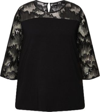 Ulla Popken Damen Shirtbluse Mit Paillettenbesatz Bluse, Schwarz, 42-44 Große Größen EU