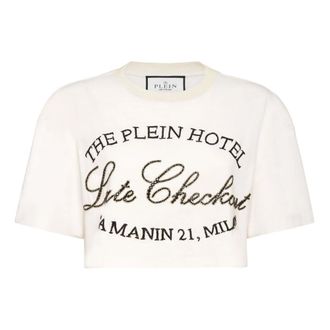 Philipp Plein Femme, Tops, Blanc, Taille: 40 FR T-Shirt Round Neck Ls Crystal