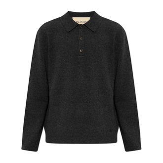 Valentino Garavani Woll-Polohemd mit langen &Auml;rmeln - - Knitwear - Herren - Grau - XL