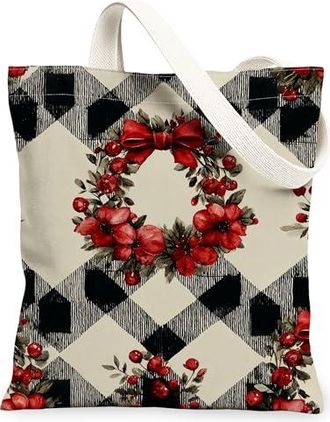 Generic Sacs fourre-tout en toile florale, motif couronne florale vintage, sacs d&eacute;picerie r&eacute;utilisables, chic, rustique, l&eacute;ger, lavable, Rouge, 13x15 Inch