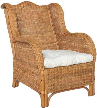 vidaXL Sessel mit Kissen Hellbraun Natürliches Rattan und Leinen Vidaxl