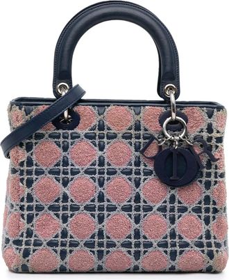 Dior Hobo Bags - Medium Lambskin And Tweed Cannage Lady Dior - Gr. unisize - in Blau - für Damen