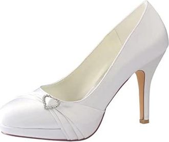 Emily Bridalwear Chaussures de Mariage Blanc Bout Rond Strass Chaussures de mariée en Soie Talons Hauts (EU40, Beige)