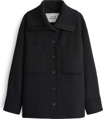 OPUS Wolljacke JOSIA mit breitem Strickkragen &uuml;berschnittene Schulter mit Langarm, aufgesetzte Taschen vorne