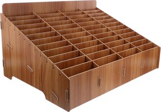 Angoily 48gitter Holz Handyaufbewahrungsbox Mit F&auml;chern Handyhalter F&uuml;r Taschenrechner Schreibtisch-Organizer F&uuml;r Klassenzimmer B&uuml;ro Besprechungsr&auml;ume Braun
