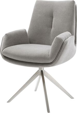 DELIFE Esszimmerstuhl Clea-Flex Kreuzgestell breit Edelstahl Strukturstoff Soft Grau 360&deg; drehbar Wippfunktion