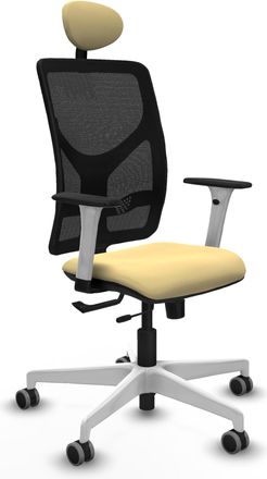 Piqueras y Crespo B&uuml;rostuhl mit schwarzen und wei&szlig;en Armlehnen, h&ouml;henverstellbare Lendenwirbelst&uuml;tze und festes Kopfteil, ausgestattet mit Syncro/Traslack. Schwarz/Crem