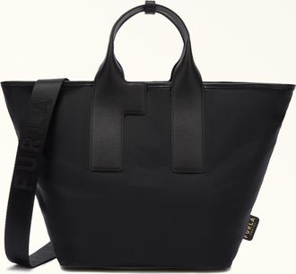Furla Piuma Tote-bag Nero Schwarz Recyceltes Nylongewebe Mit Colourblock-effekt + Strukturiertes Leder Damen