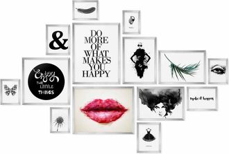 Photolini silberne Bilderrahmen Set verschiedene Größen, 14 Bilderrahmen Silber Holz MDF, Bilder Rahmen mit Acrylglas, Bilderrahmenset zum Aufhängen, Fotorahmen