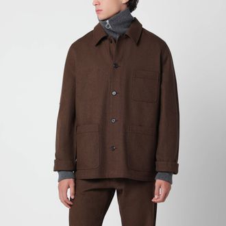 Prada Ebenholzbraune Hemdjacke aus Schurwolle