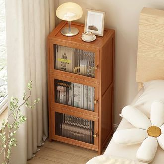 Generic Brauner Nachttisch, D&uuml;Nne Beistelltische for Schlafzimmer Mit Schrankt&uuml;Ren Aus Geh&auml;Rtetem Glass for Bilderrahmen, Kaffeetassen, B&uuml;Cher