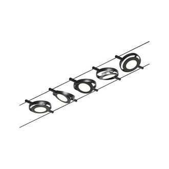 Paulmann 94418 CorDuo Kit de système de câble LED RoundMac DC avec 5 x 4,5 W extensible Noir mat Câble métallique chromé 3000 K