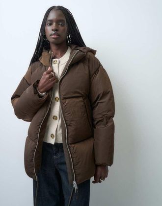 Jack & Jones mittellange Steppjacke in Braun