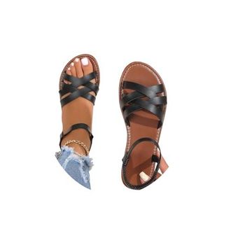 Generic Sandales larges pour femme, sandales &agrave; lani&egrave;res crois&eacute;es pour femme, pantoufles &agrave; bout ouvert, sandale &eacute;lastique, sandales de randonn&eacute;e, sandales de p
