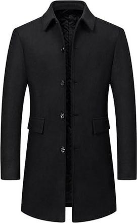 Generic Manteaux dhiver grande taille pour hommes, cabans en laine, longs manteaux daffaires, vestes habill&eacute;es classiques avec poches, noirs, taille L