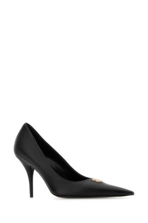 Balenciaga Womens Black Leather Avenue Bb Editor 90 Pumps Black-Gold Scarpe Con Tacco Black/gold High Heel Shoes