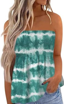 Generic Hauts dété pour Femmes,Femmes Debardeur été Sexy Bustier Tube Top épaules Dénudées Hauts sans Manches sans Bretelles Bandeau Floral Blouse Chemise Cad