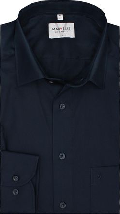 Marvelis Herrenhemd | Modern Fit | Extra Langer Arm 69cm | Uni Dunkelblau | New Kent Kragen | Gr. 42