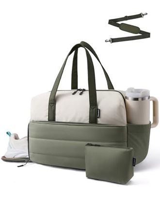 Lovevook Sac de voyage sac de sport pour femme, Beige/vert, 18.5 Zoll