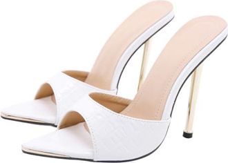 Garneck Sandales &agrave; Talons Hauts Pointues pour Femmes &Eacute;l&eacute;gantes et Stables pour Banquet et Soir&eacute;e Blanc