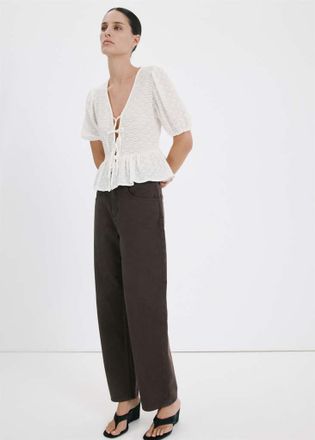 Mango Blouse broderie florale &agrave; nauds blanc cass&eacute; - Femme - XXS - MANGO