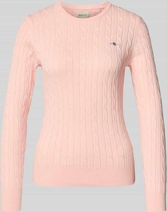 GANT Strickpullover mit Zopfmuster und Label-Stitching