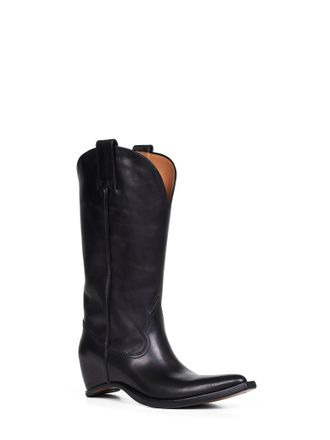 Maison Margiela Womens Boots Heel-Less Western Black Leather Calf